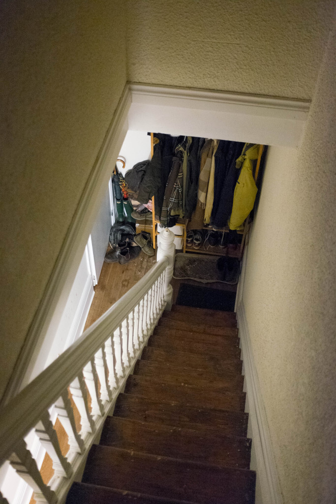 Third floor stairs – a sibilant intake of breath